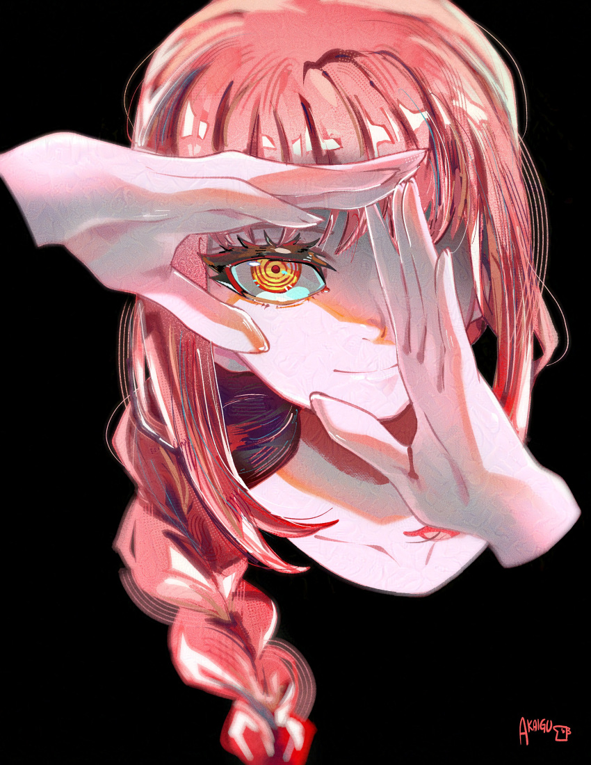 Safebooru - 1girl absurdres akaiguarts artist name black background braid chainsaw man closed ...