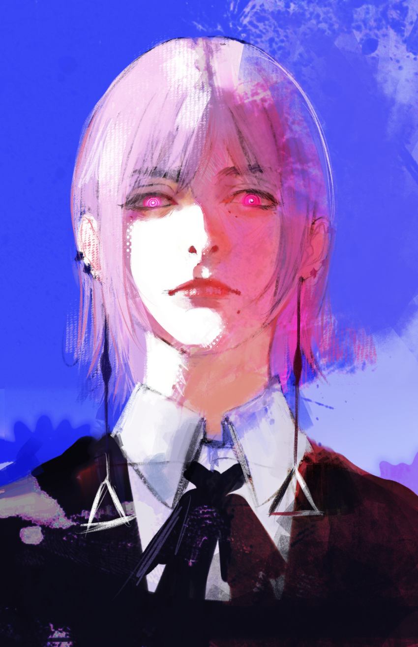 Safebooru - 1girl absurdres black dress blue background chainsaw man closed mouth dress earrings ...