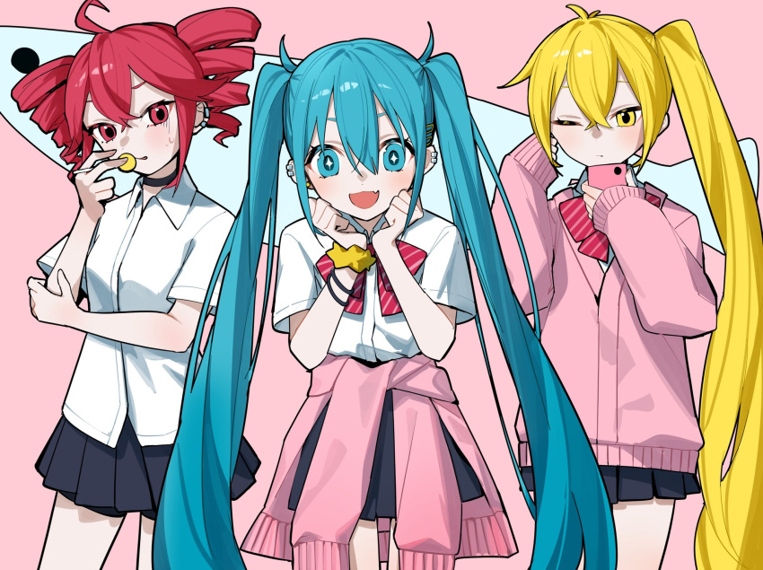 Safebooru - + + 3girls ahoge akita neru antenna hair black choker black skirt blonde hair blue ...