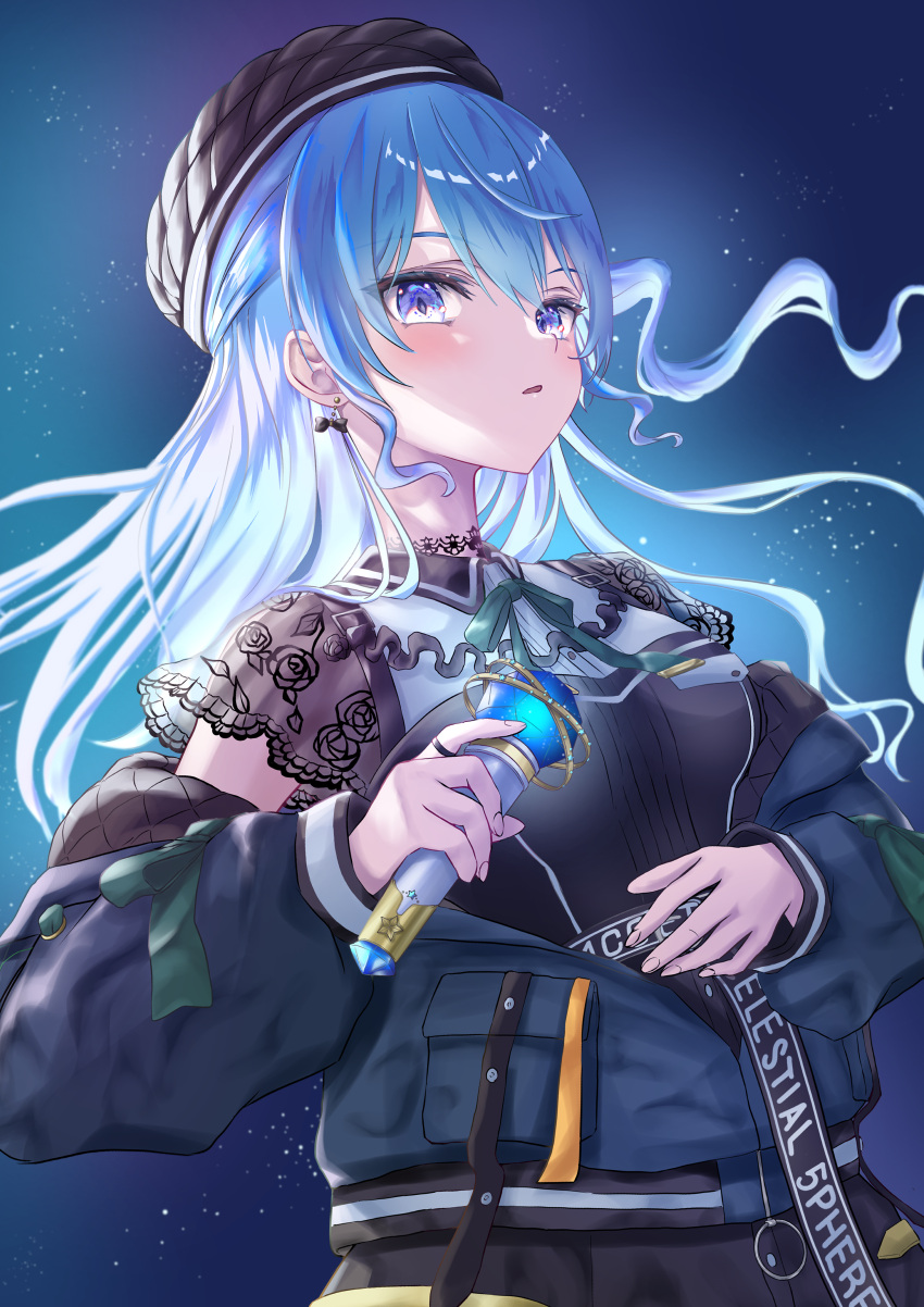 Safebooru - 1girl blue eyes blue hair hat hololive hoshimachi suisei looking at viewer solo yuzu ...