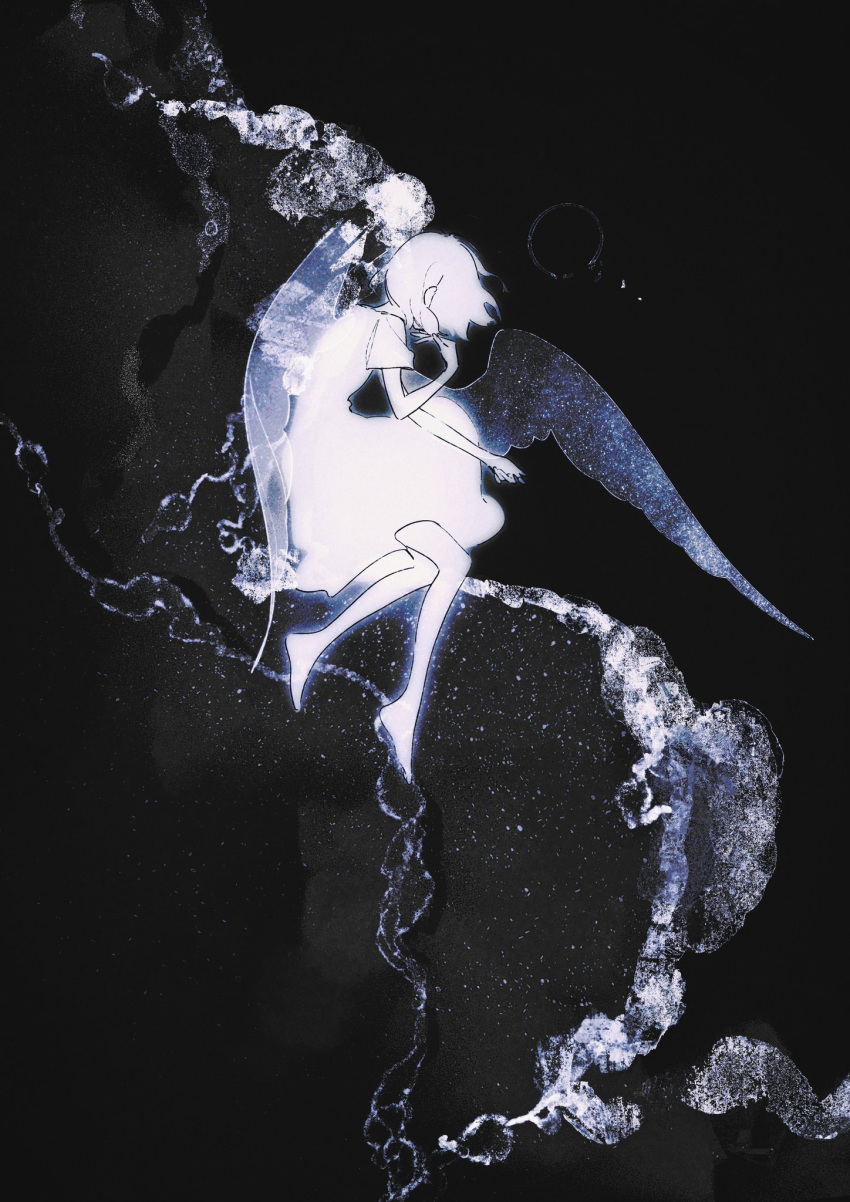 Safebooru 1girl Angel Angel Wings Barefoot Black Background Floating 0681