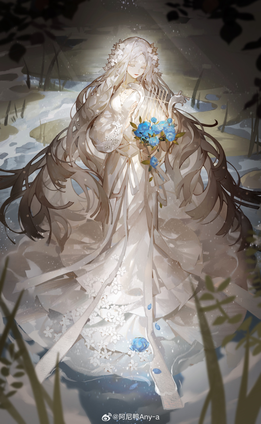 Safebooru - 1girl absurdres aniao ya blue flower character request closed eyes copyright request ...