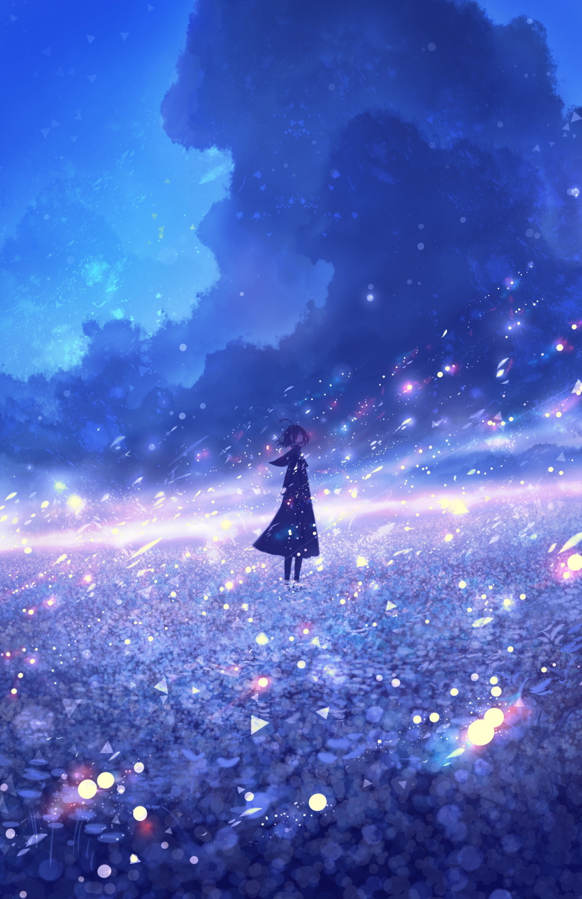 Safebooru 1girl Black Dress Black Hair Blue Theme Clouds Cloudy Sky 1512