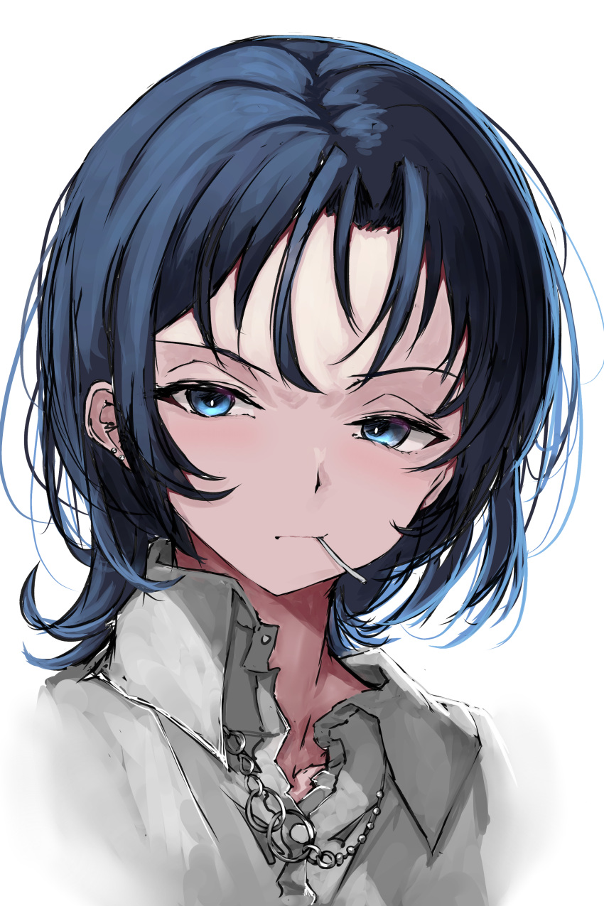Safebooru - 1girl absurdres blue eyes blue hair closed mouth collared shirt highres hiodoshi ao ...