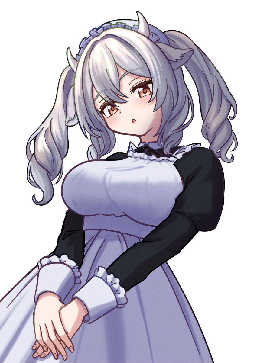 Safebooru - 1girl :o alternate costume animal ears apron black dress blush breasts brown eyes ...