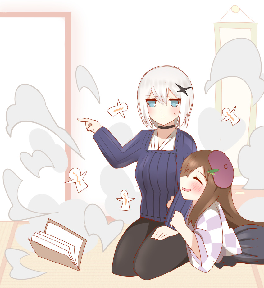 Safebooru - 2girls :d ^ ^ absurdres beret black choker black pants black skirt blue eyes blue ...