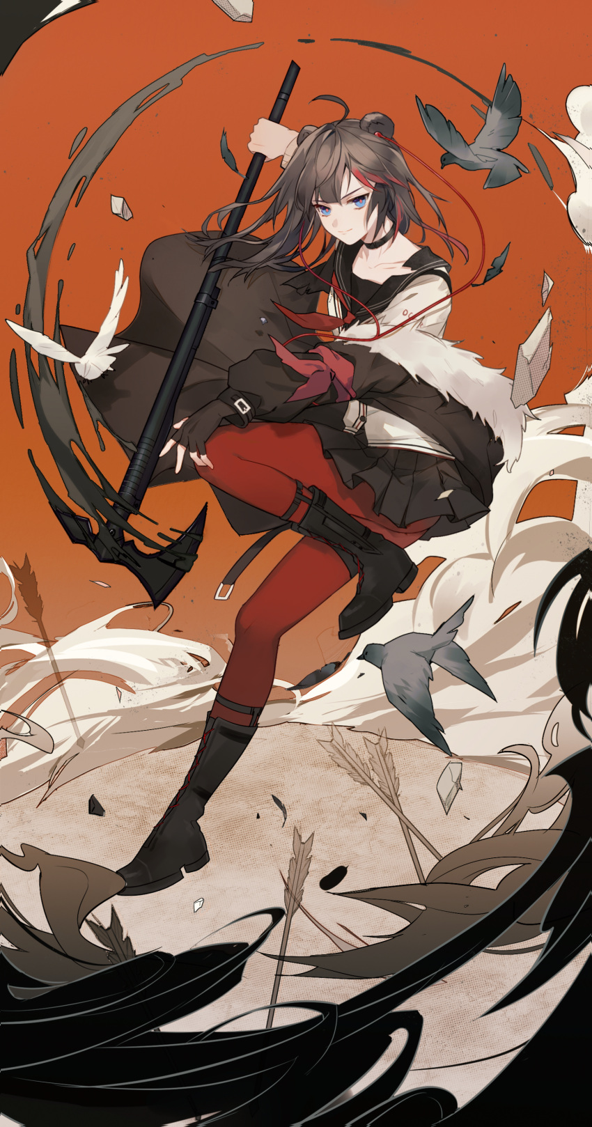 Safebooru - 1girl absurdres animal ears arknights axe bear ears bird black boots black choker ...
