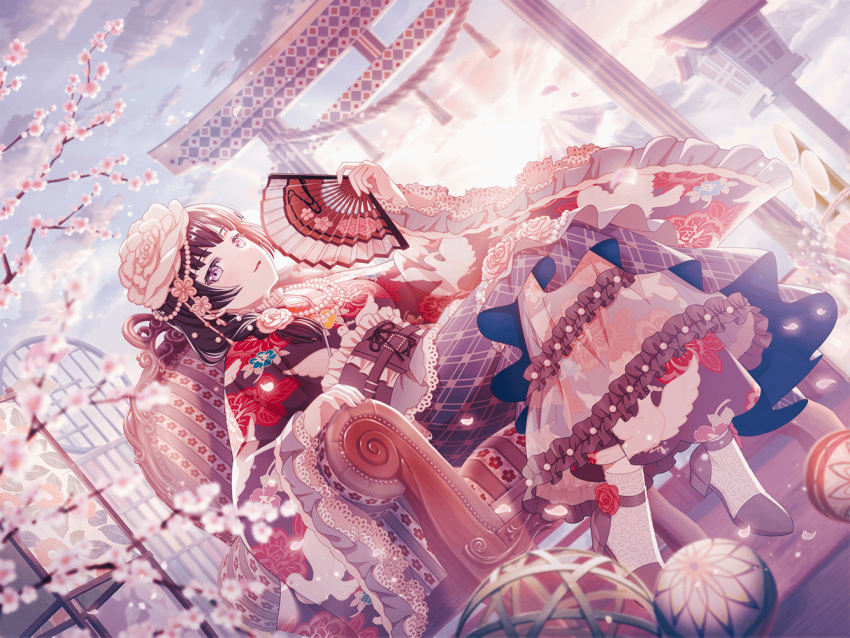 Safebooru - bang dream! black hair kimono long hair shirokane rinko smile violet eyes | 5641496