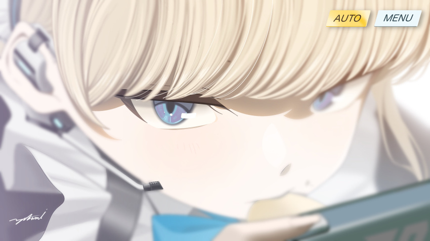 Safebooru - 1girl absurdres blonde hair blue archive blue bow blue eyes blunt bangs bow chips ...