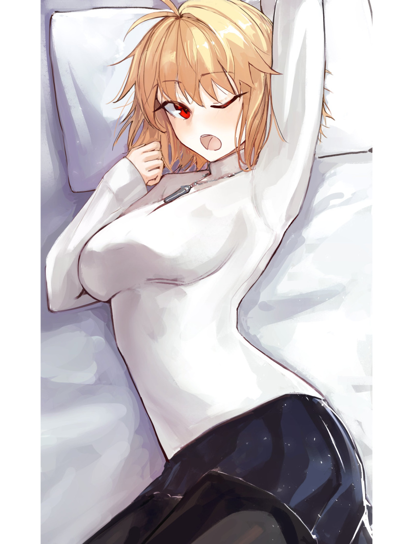Safebooru - 1girl absurdres arcueid brunestud arm up black skirt blonde hair breasts cowboy shot ...
