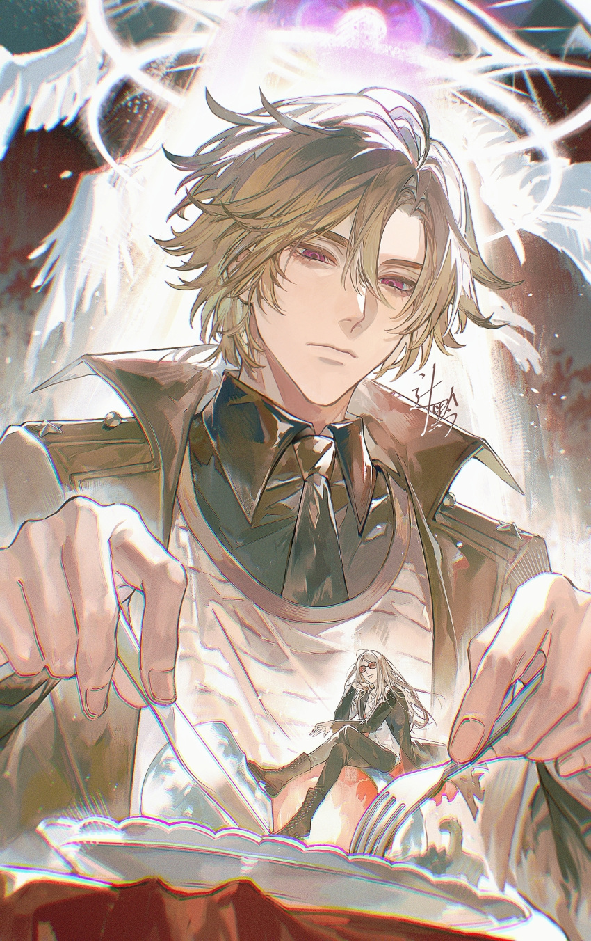 Safebooru - 2boys artist request black coat black pants blonde hair blue eyes coat daybit sem ...