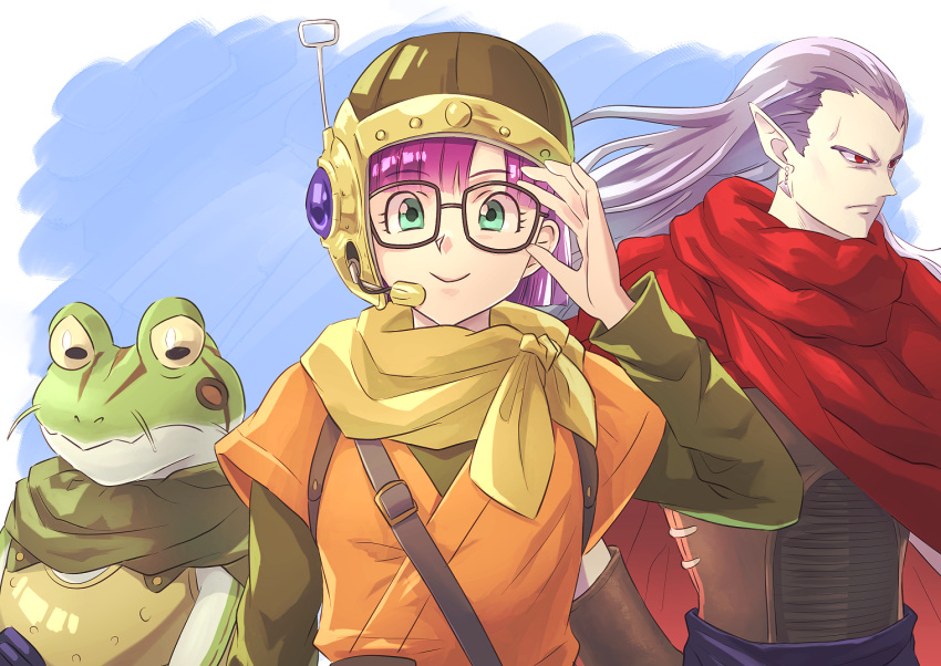Safebooru - 1girl 2boys adjusting eyewear chrono trigger cloak frog ...