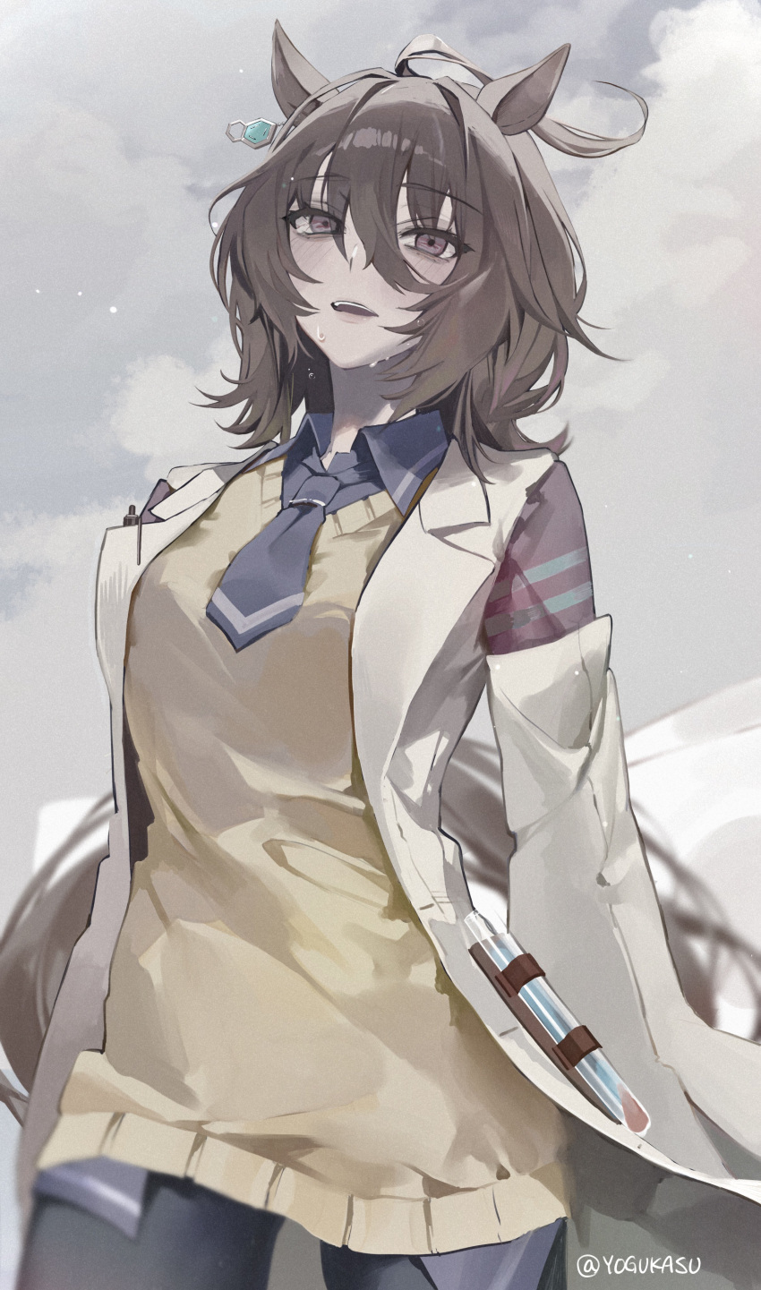 Safebooru - 1girl absurdres agnes tachyon (umamusume) ahoge animal ears black shirt blush brown ...