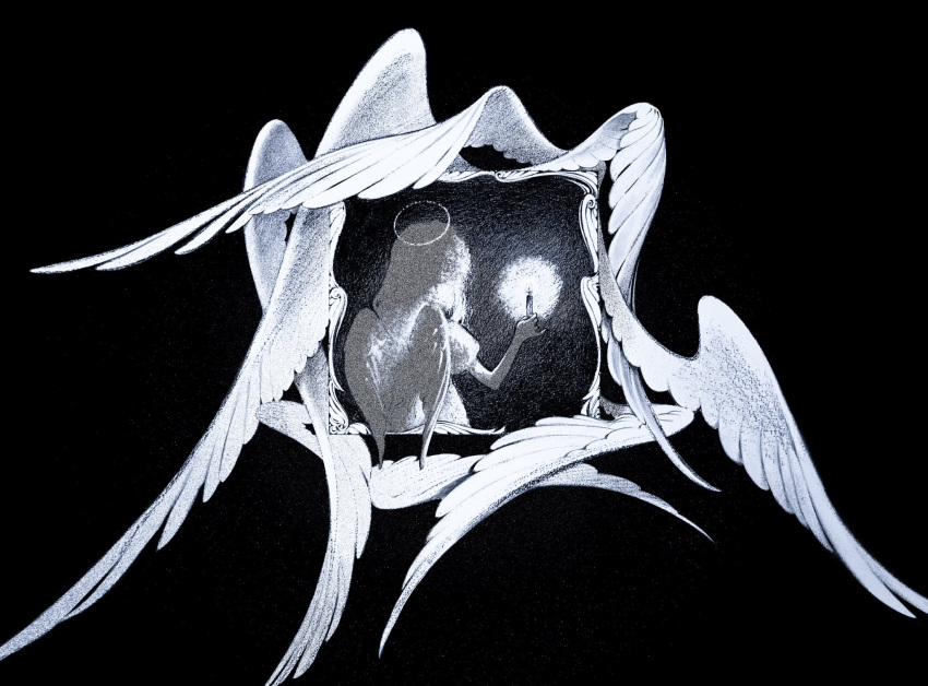 Safebooru - 1girl angel angel wings black background candle candlelight facing away feathered ...