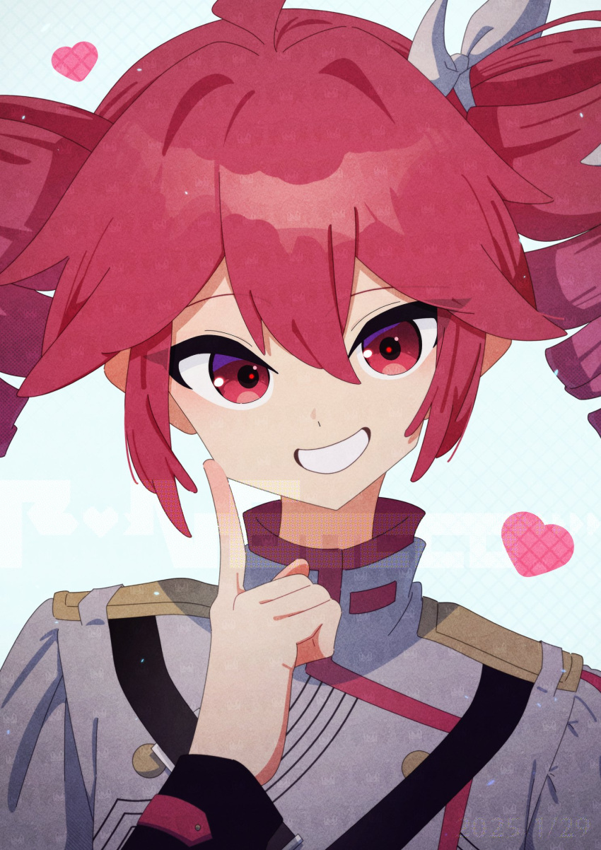 Safebooru - 1girl ahoge belt black belt blue background bow buttons commentary double-parted ...