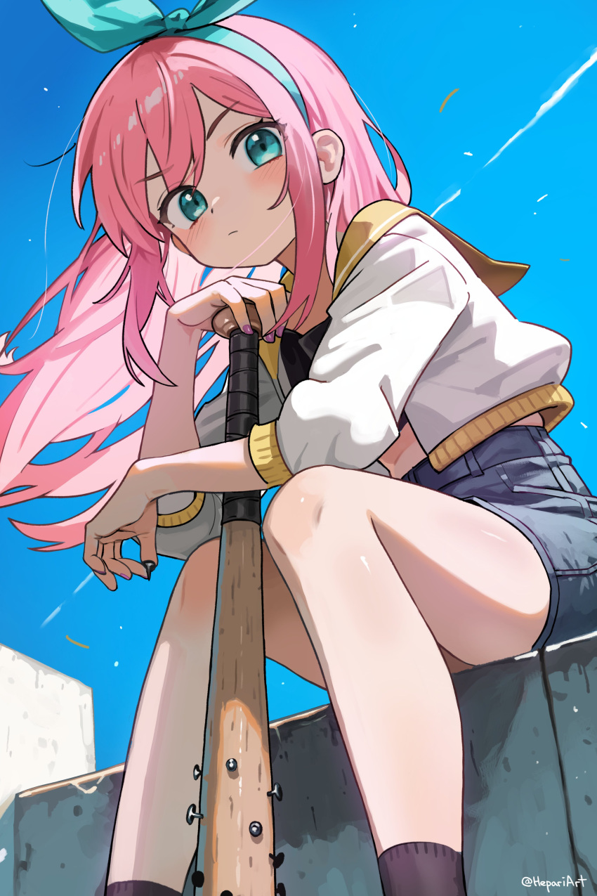 Safebooru - 1girl absurdres aubrey (faraway) (omori) aubrey (omori) baseball bat black socks ...