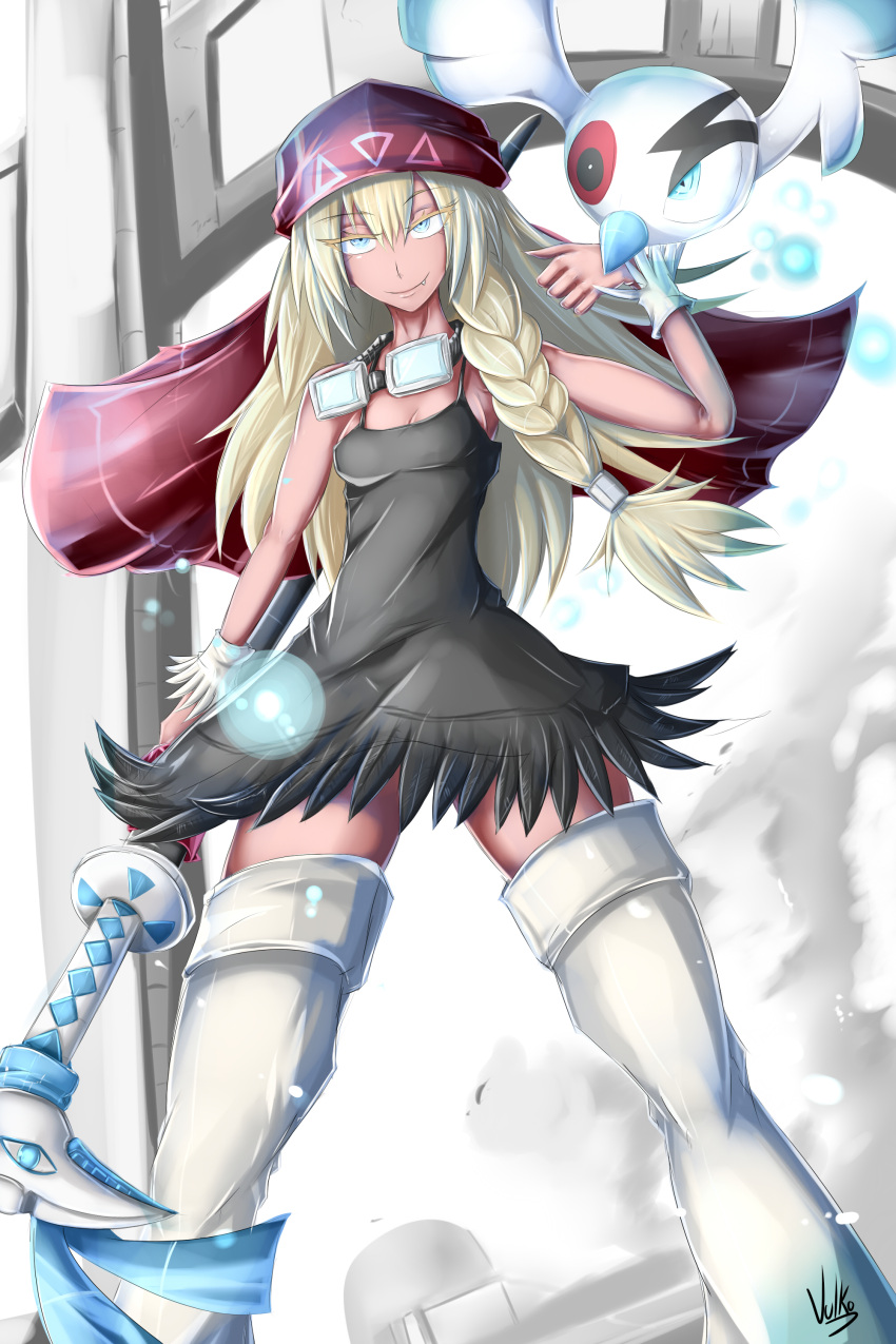 Safebooru - 1girl absurdres alumi niumbirch bandana bird wings black dress blonde hair blue eyes ...