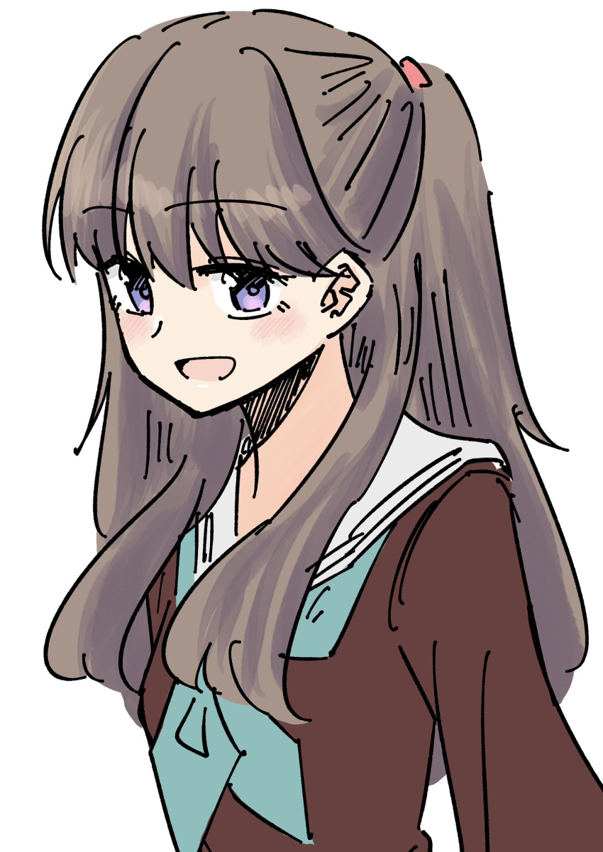 Safebooru - 1girl :d aqua neckerchief ayu (ayu illustrate) blush brown ...
