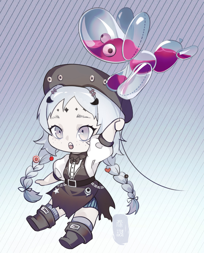 Safebooru - 1girl :o absurdres arm up balloon balloon animal balloon party beret black bow black ...