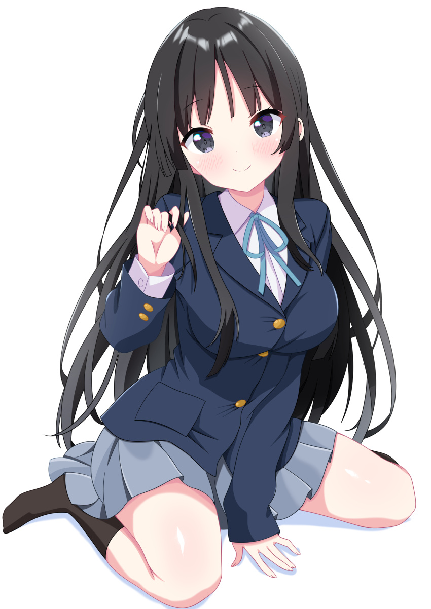 Safebooru - 1girl absurdres akiyama mio black eyes black hair black socks blazer blue jacket ...