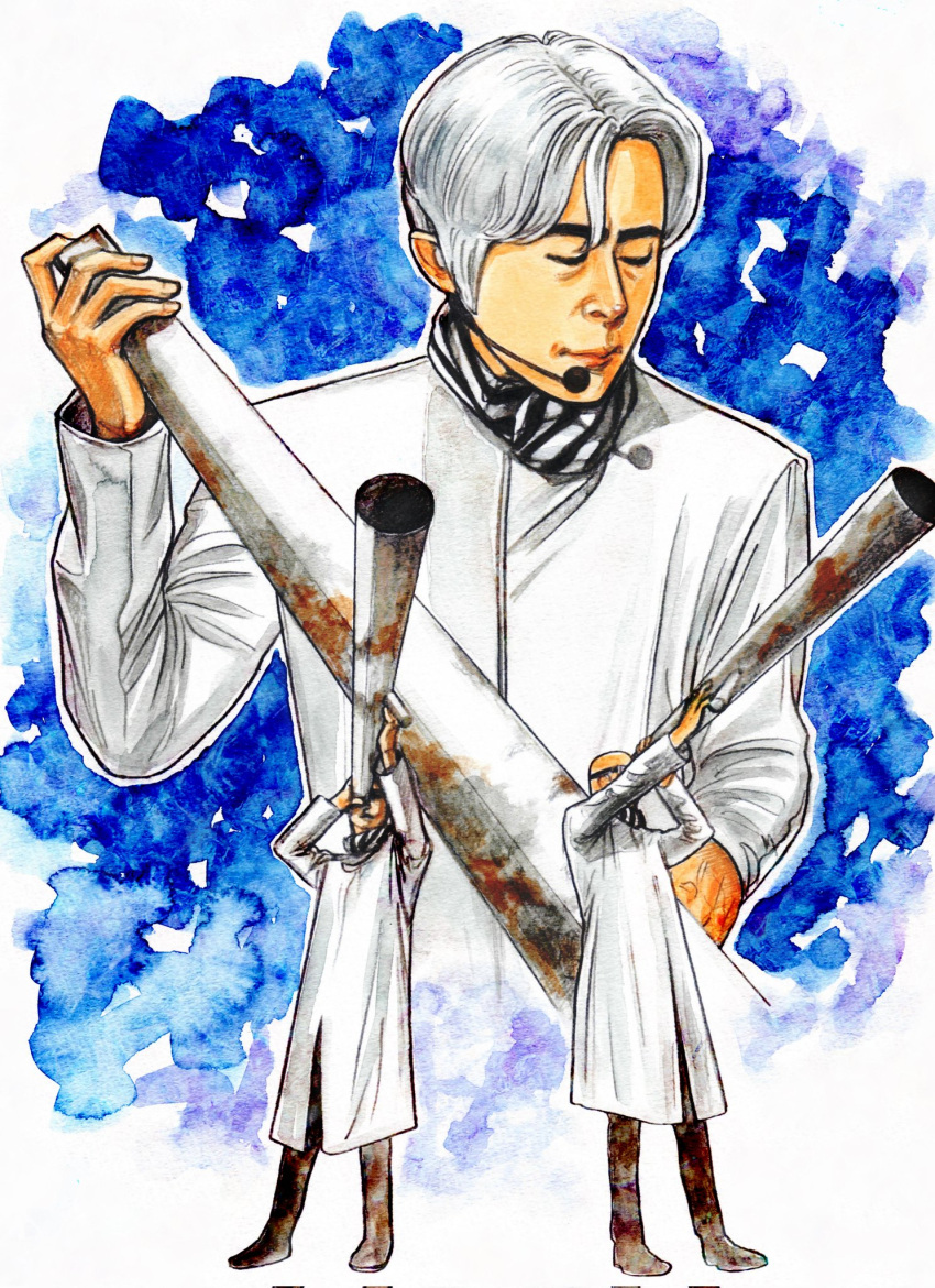 Safebooru - 2boys bald boots fukuyoshi (smh19910930) highres hirasawa susumu holding jacket ...