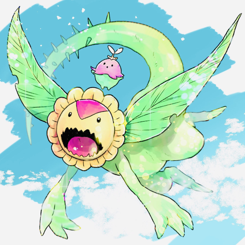 Safebooru - blue sky clouds day digimon digimon (creature) flower ...