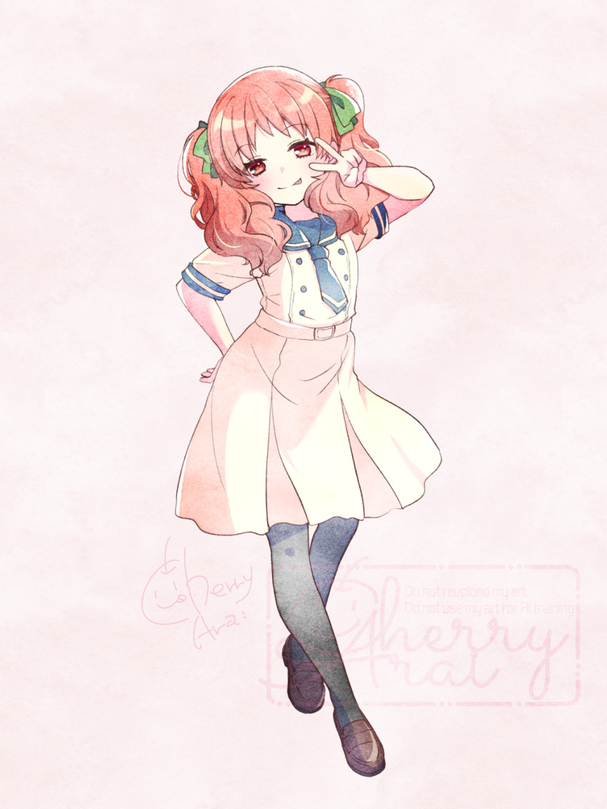 Safebooru - 1girl ;p arai cherry artist name black pantyhose blue neckerchief blue sailor collar ...