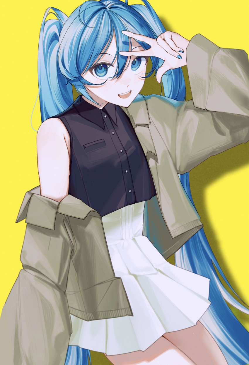 Safebooru - 1girl absurdres alternate costume black shirt blue eyes blue hair blue nails ...