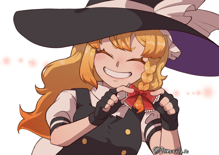 Safebooru - 1girl black gloves black vest blonde hair bow braid closed eyes closed mouth ...