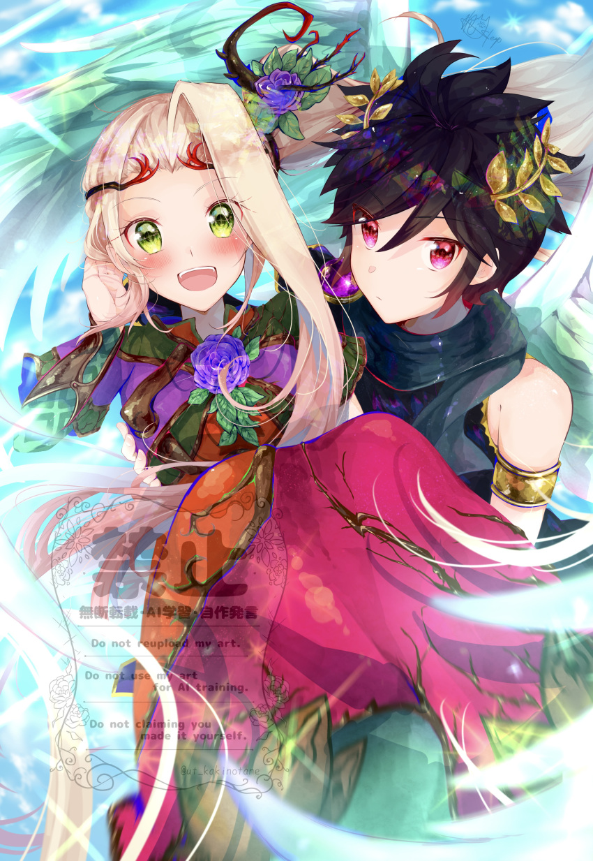 Safebooru - 1boy 1girl absurdres alternate costume angel angel wings black hair blonde hair ...
