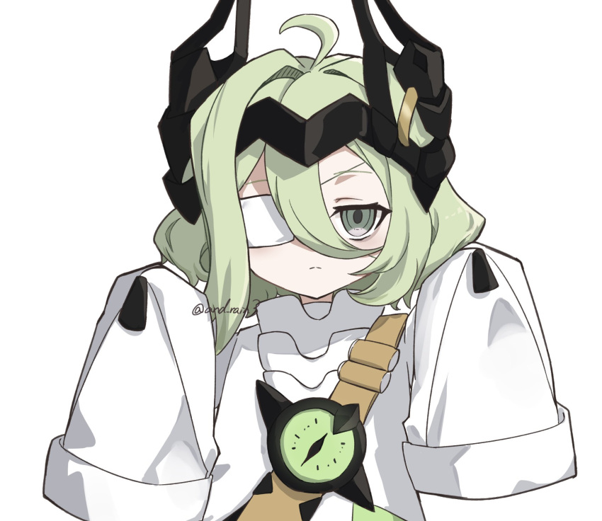 Safebooru - 1girl ahoge commentary eyepatch green eyes green hair ...