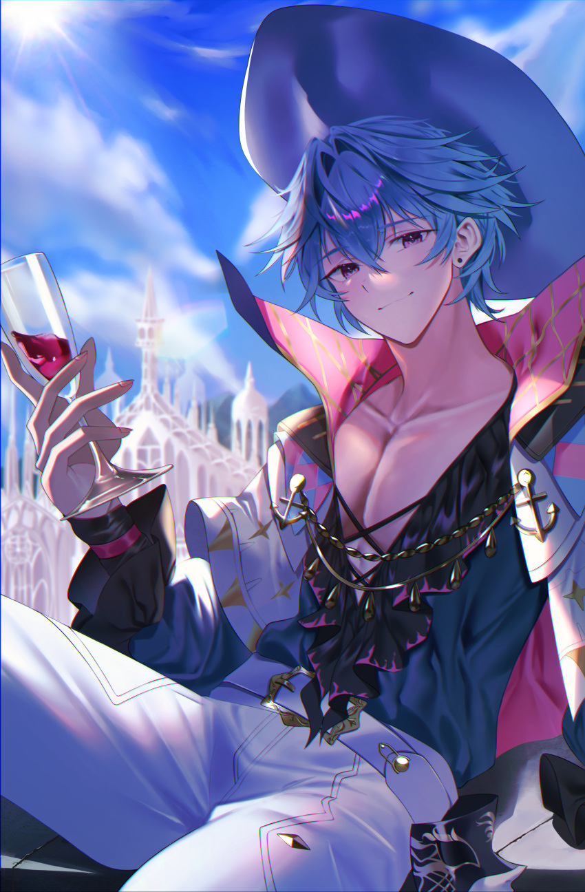 Safebooru - 1boy absurdres blue hair blue shirt brant (wuthering waves) closed mouth collarbone ...