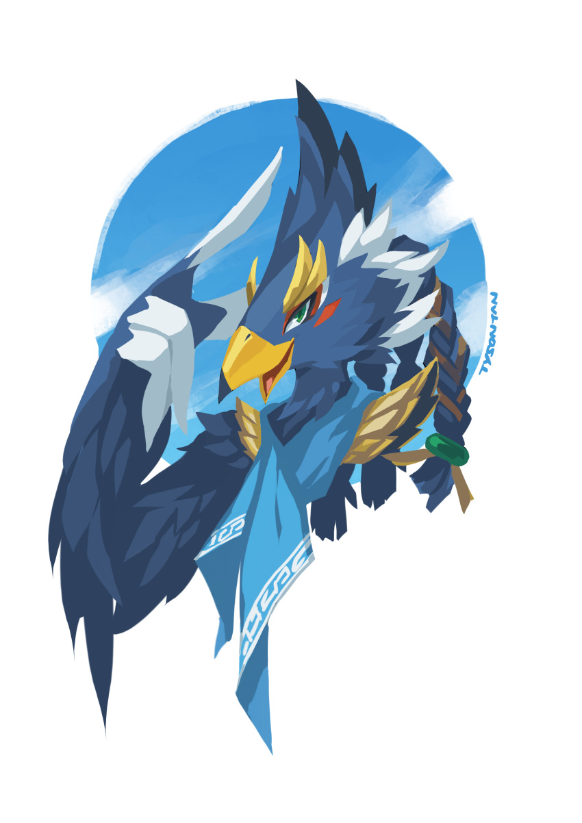 Safebooru - 1boy 2018 absurdres beak bird bird boy bird wings blue fur blue scarf blue sky braid ...