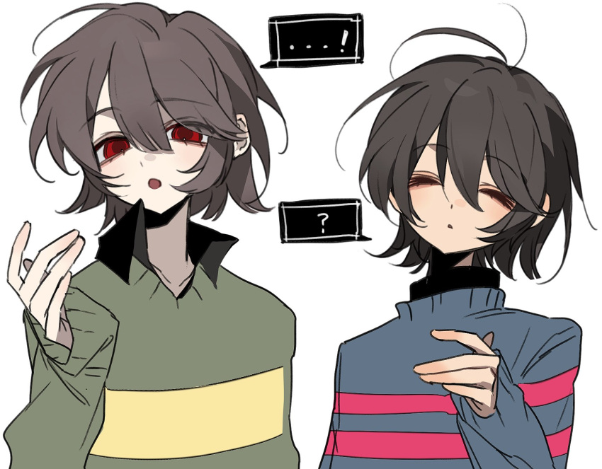 Safebooru - ! ... 2others :o ? ^ ^ ahoge antenna hair blue sweater bob ...