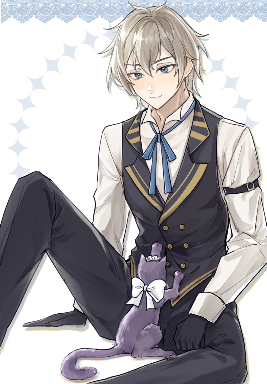 Safebooru - 1boy animalization arm strap atori haruto bishounen black gloves black pants black ...