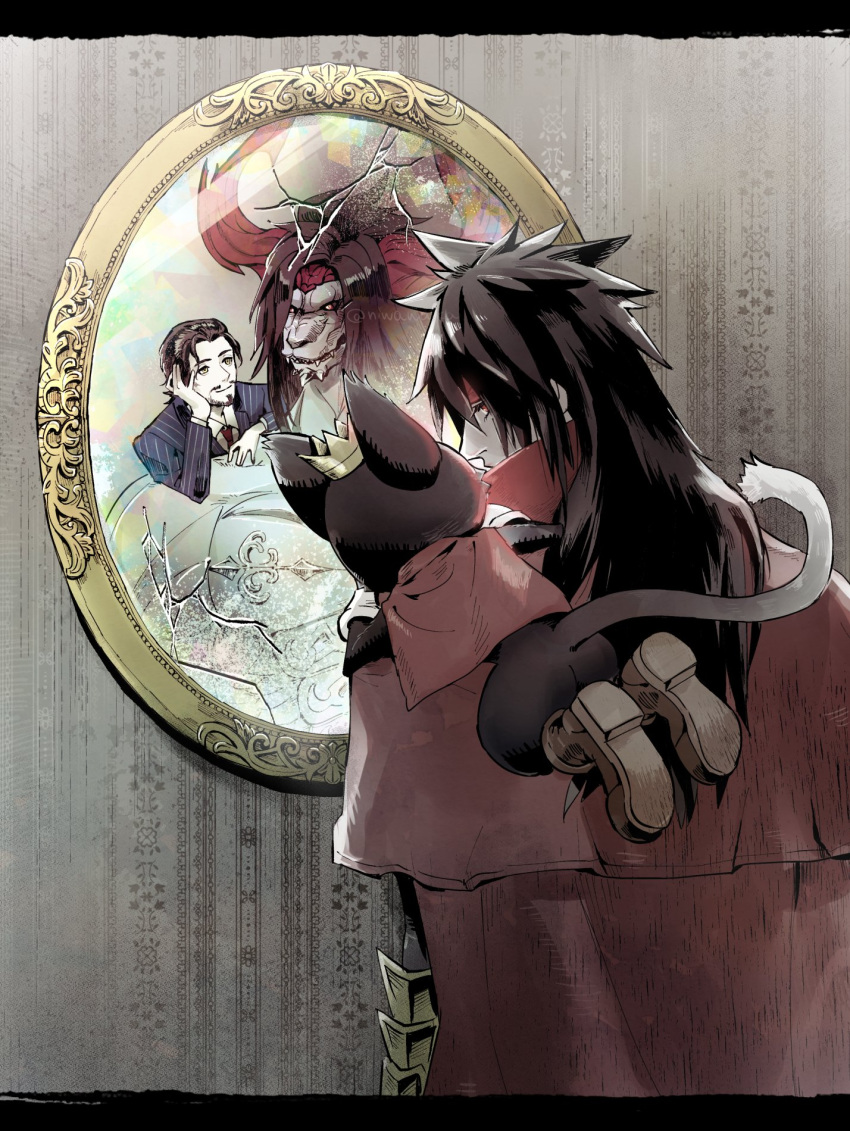 Safebooru - 2boys alternate form animal ears black hair boots brown ...