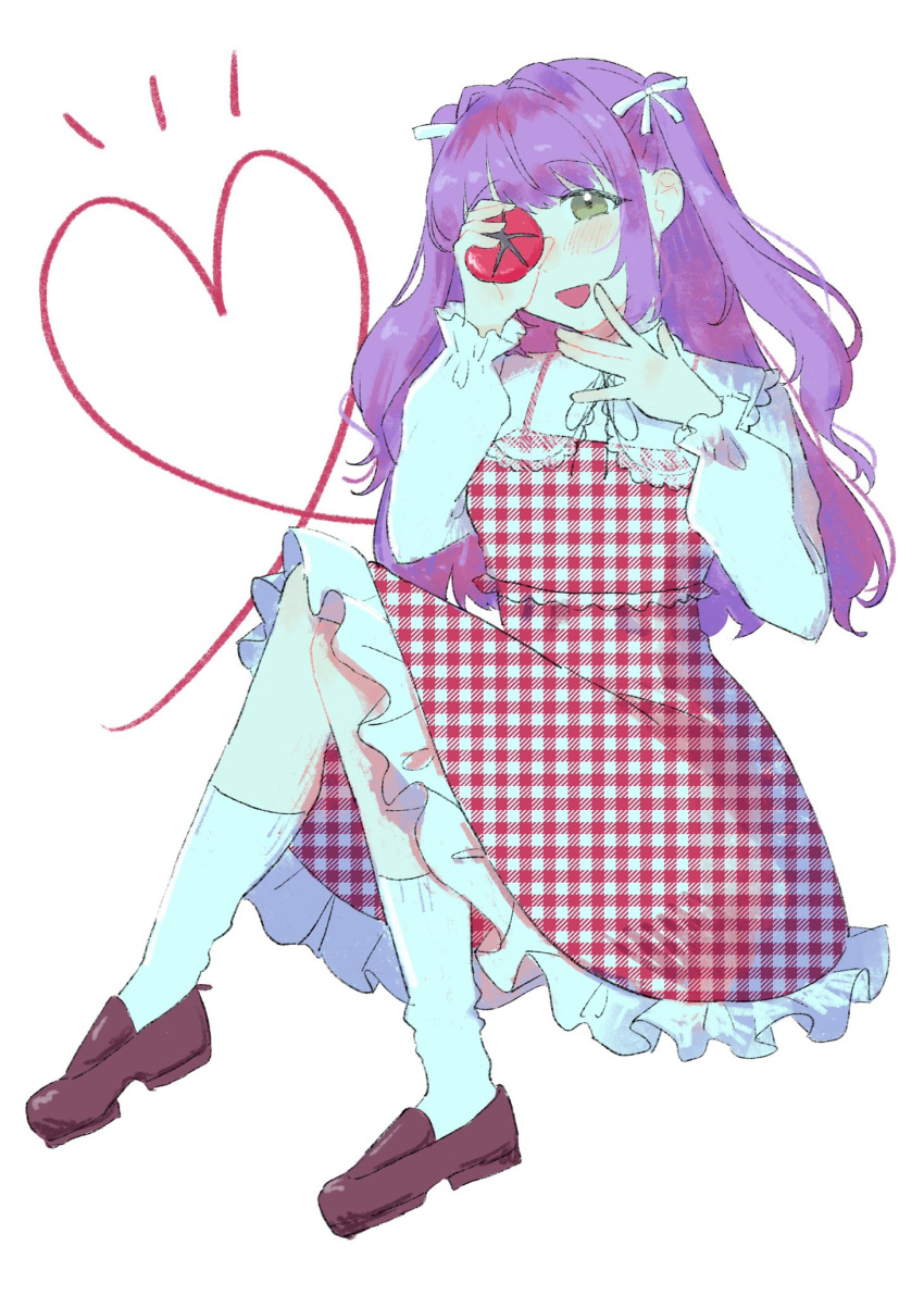 Safebooru - 1girl :d alternate costume alternate hairstyle brown shoes commentary covering one ...