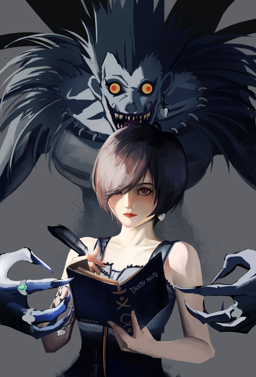 Safebooru - 1boy 1girl bare shoulders black dress black hair black shirt bracelet brown hair ...