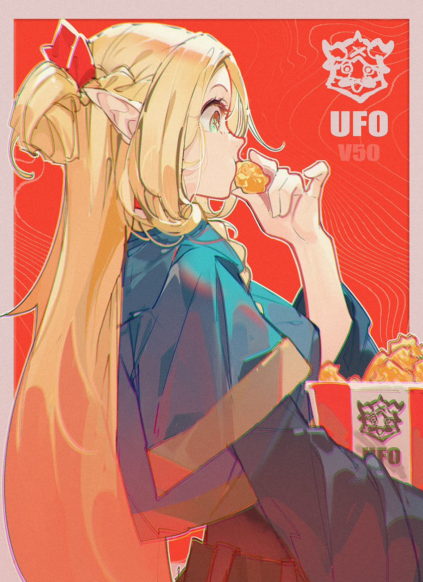 Safebooru - 1girl blonde hair blue robe dungeon meshi eating elf food ...