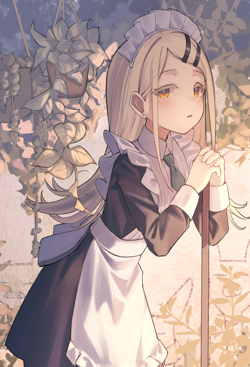 Safebooru - 1girl absurdres alternate costume apron black dress blonde hair blush commentary ...