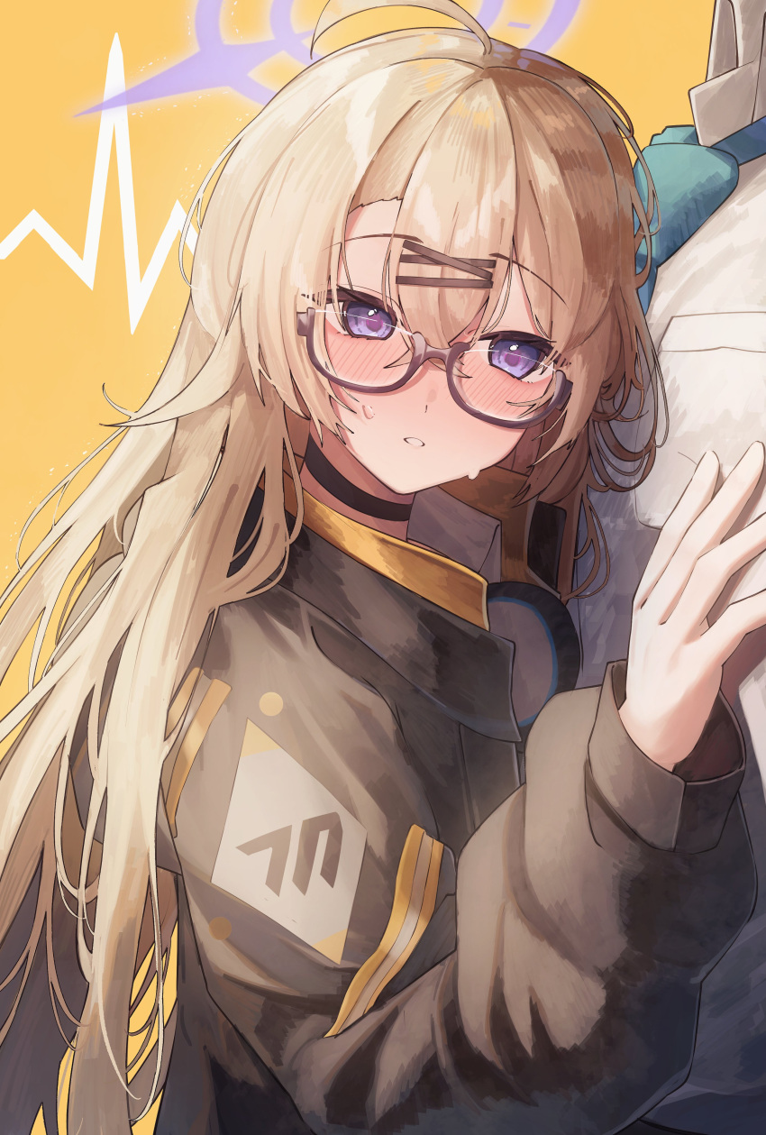 Safebooru - 1boy 1girl absurdres ahoge black choker black jacket blonde hair blue archive choker ...