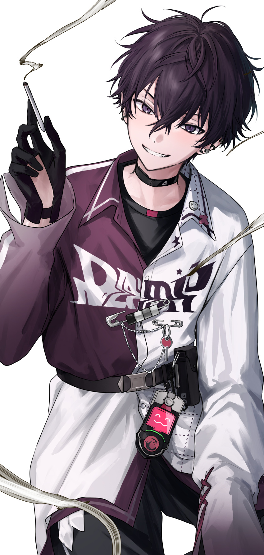 Safebooru - 1boy absurdres asymmetrical clothes belt belt buckle black belt black choker black ...