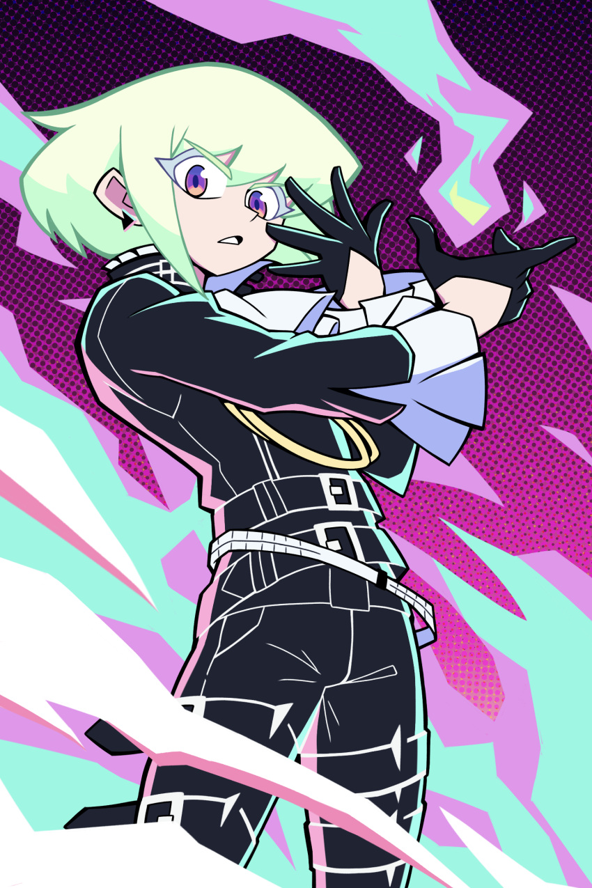 Safebooru - 1boy absurdres bean52623818 black gloves black pants gloves green hair highres lio ...