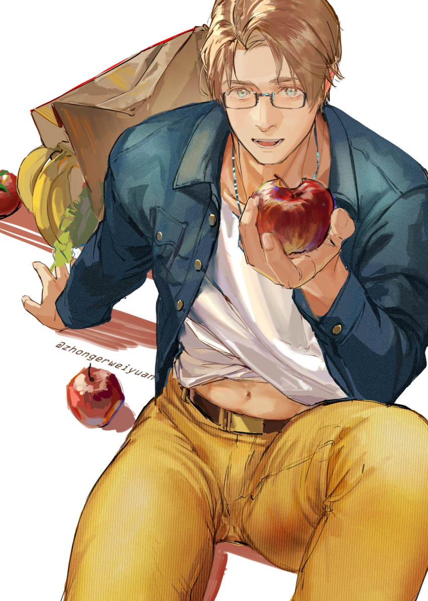 Safebooru - 1boy ahoge america (hetalia) apple artist name axis powers hetalia banana belt black ...