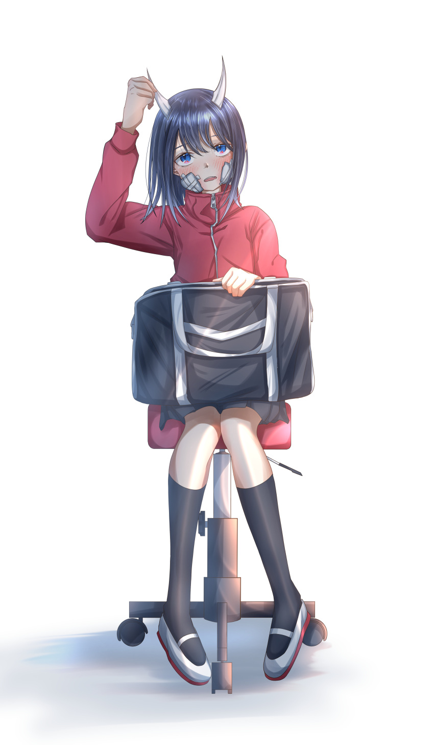 Safebooru - 1girl absurdres aoki ruri bag bandage on face bandages black hair black skirt black ...