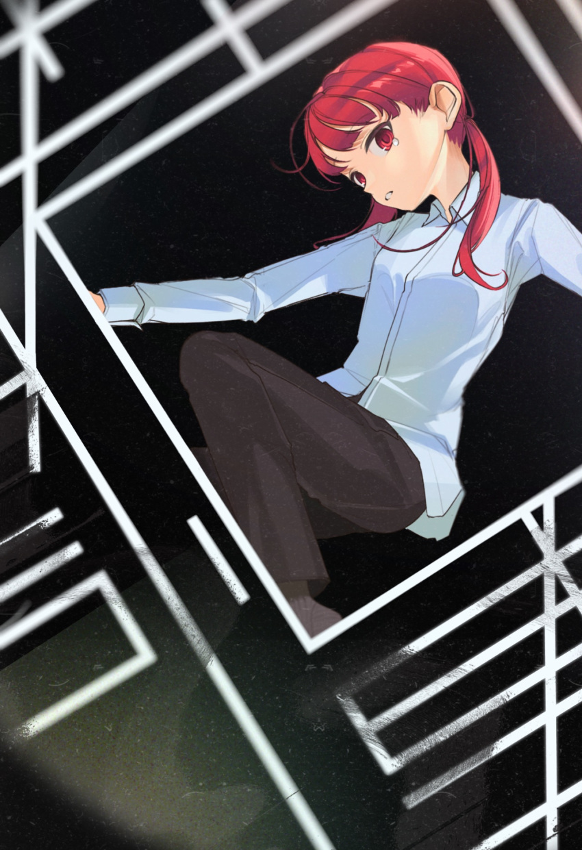 Safebooru - 1girl alternate costume alternate hairstyle black pants collared shirt highres ...