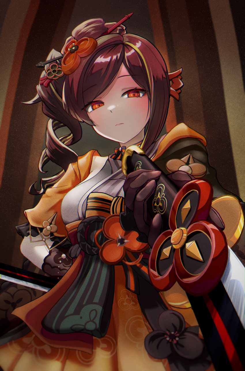 Safebooru - 1girl absurdres armor brown gloves brown hair chiori (genshin impact) closed mouth ...