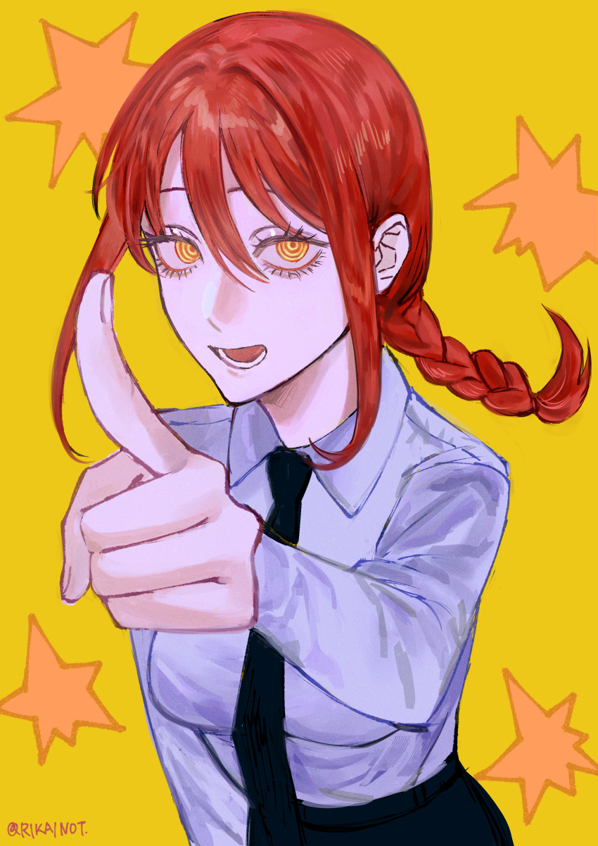 Safebooru - 1girl absurdres black necktie black pants braid chainsaw man collared shirt ...