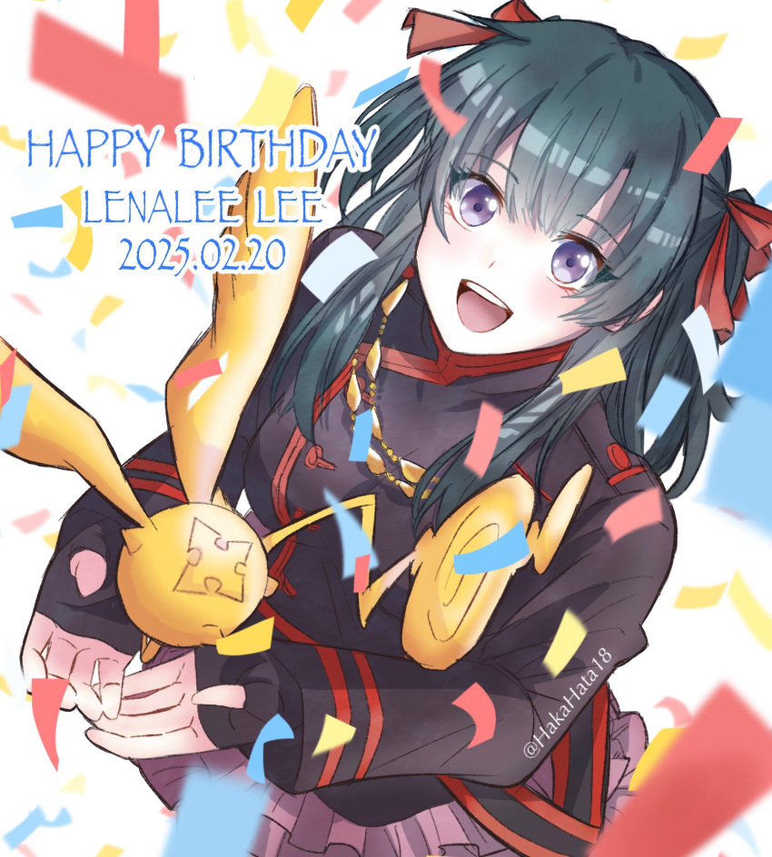 Safebooru - 1girl 1other artist name birthday black coat black gloves ...