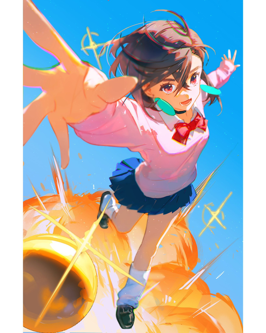 Safebooru - 1girl ayase momo ball black choker blue skirt blue sky bow ...